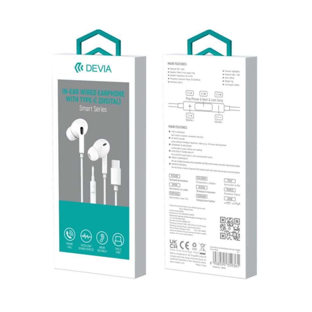 Devia Smart Series Earpods with Type-C Interface Digital- White - NewTech Mobile Accessories