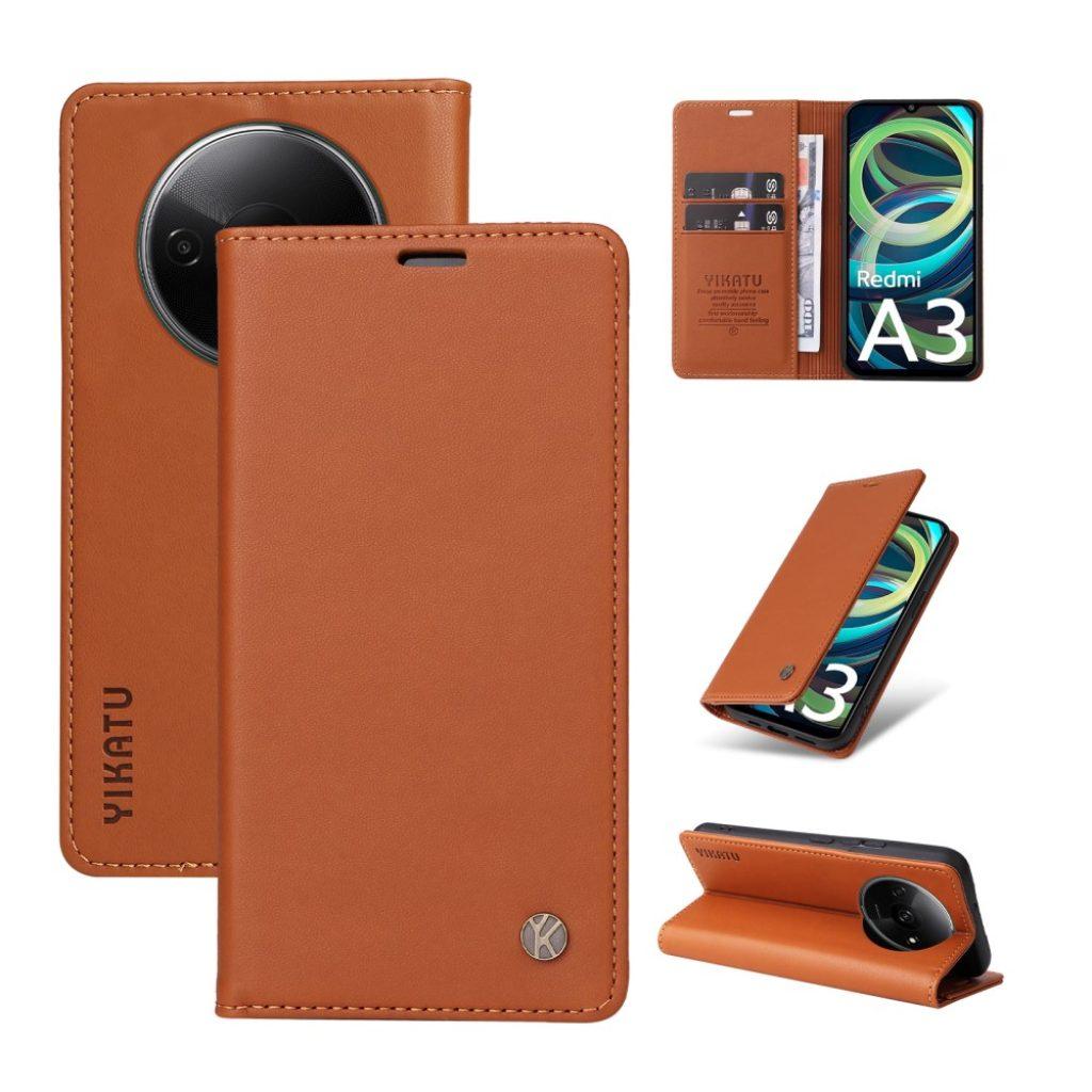 Xiaomi Redmi A3 YIKATU Leather Flip Cover With Wallet - Brown (YK-001 ...